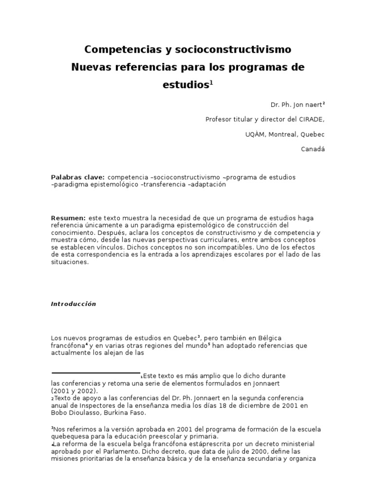 Competencias y Socioconstructivismo | PDF | Constructivismo (filosofía de la educación) | Paradigma