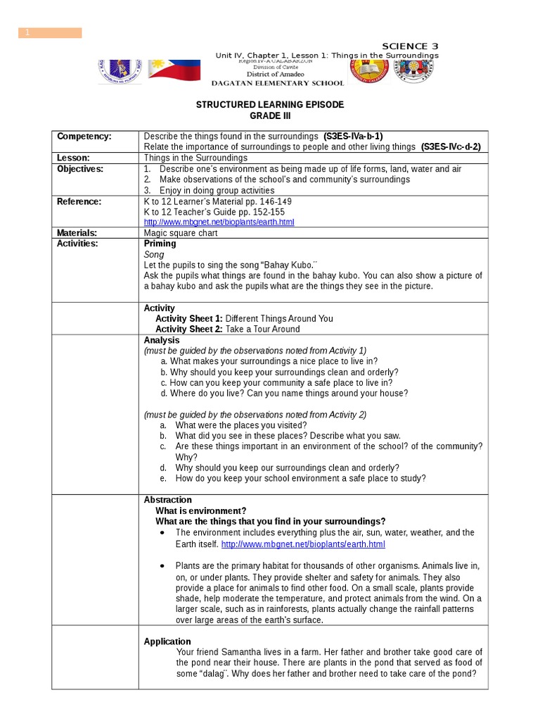 SLE Lesson 1 - Things in The Surroundings | PDF | Natural Environment ...