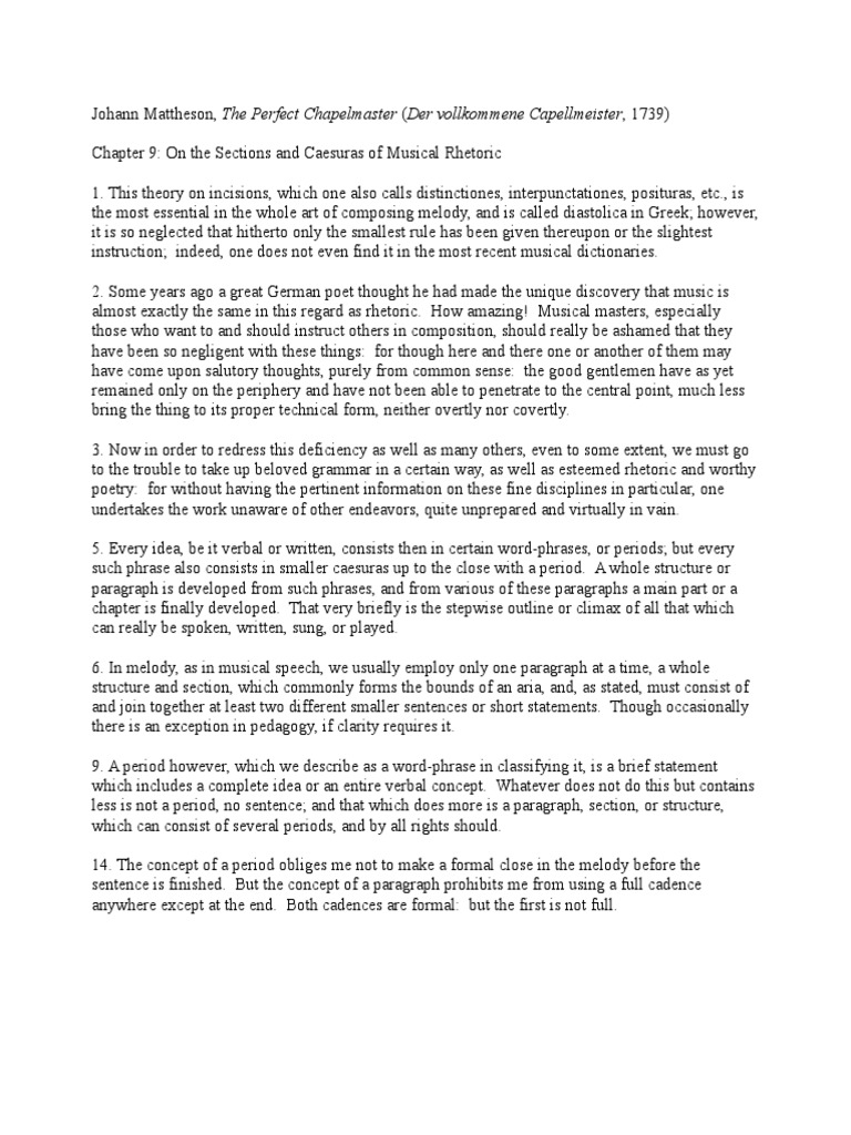 Mattheson On Phrasing | PDF | Rhetoric | Paragraph