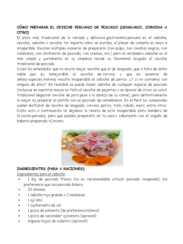 Cómo Preparar El Ceviche Peruano de Pescado | PDF | Cilantro | Cocinando