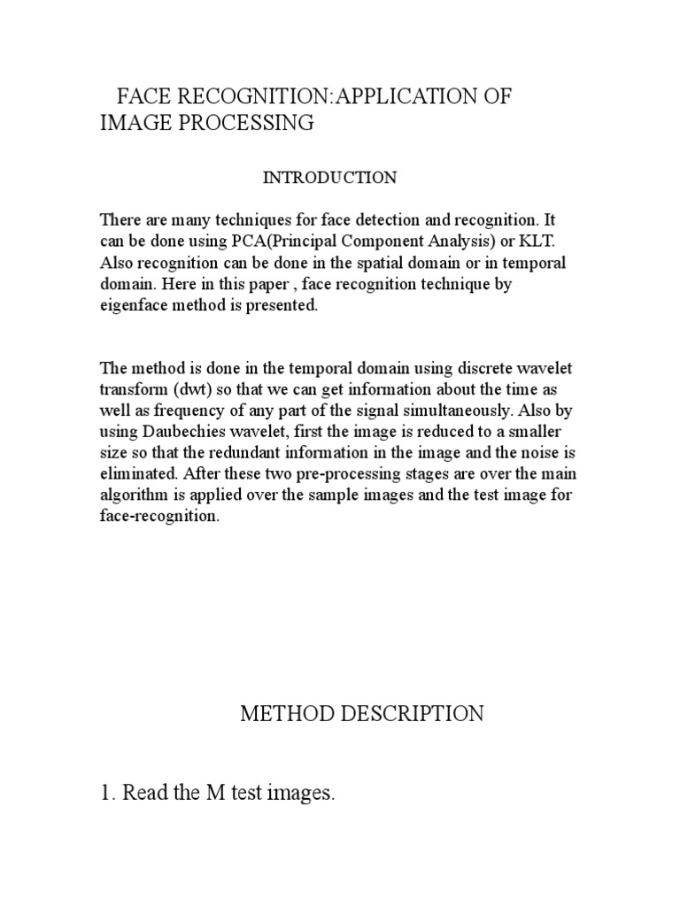FACE RECOGNITION USING EIGENFACES AND DWT | PDF | Mathematical Concepts | Signal Processing