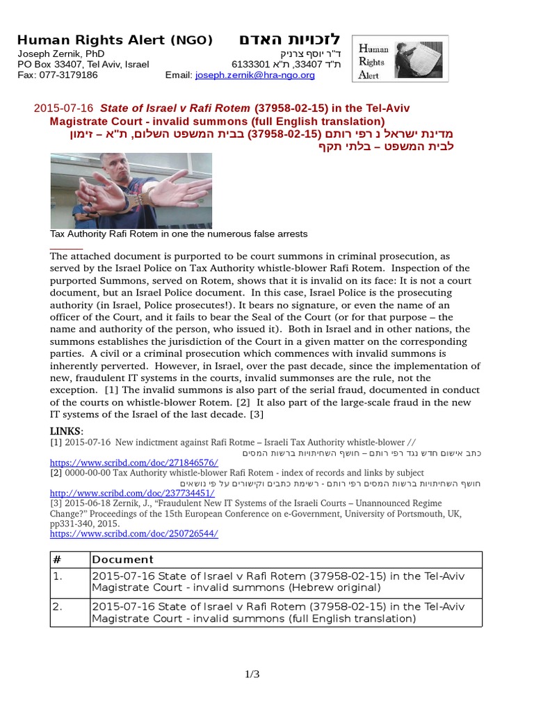 2015-07-16 State of Israel v Rafi Rotem (37958-02-15) in the Tel-Aviv ...