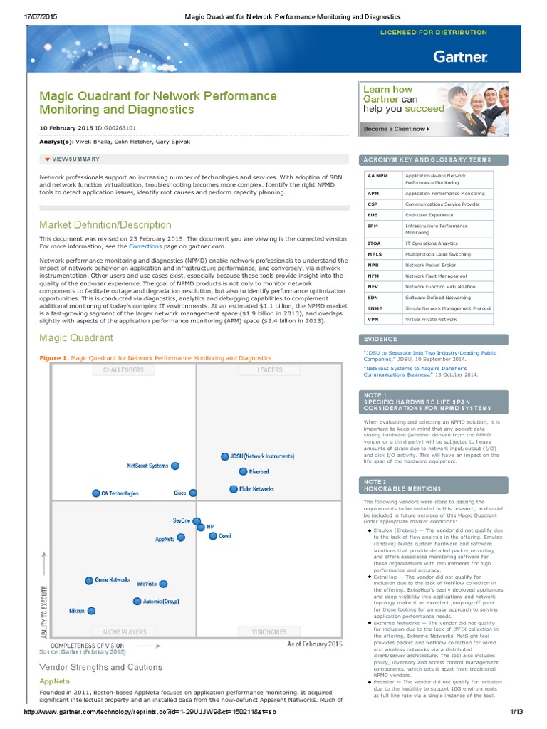 Magic Quadrant For Network Performance Monitoring and Diagnostics | PDF ...