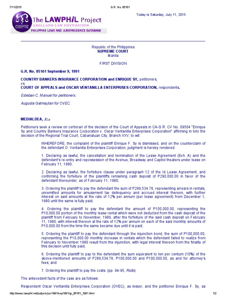 Country Bankers Insurance Corp Vs CA | PDF | Lease | Common Law