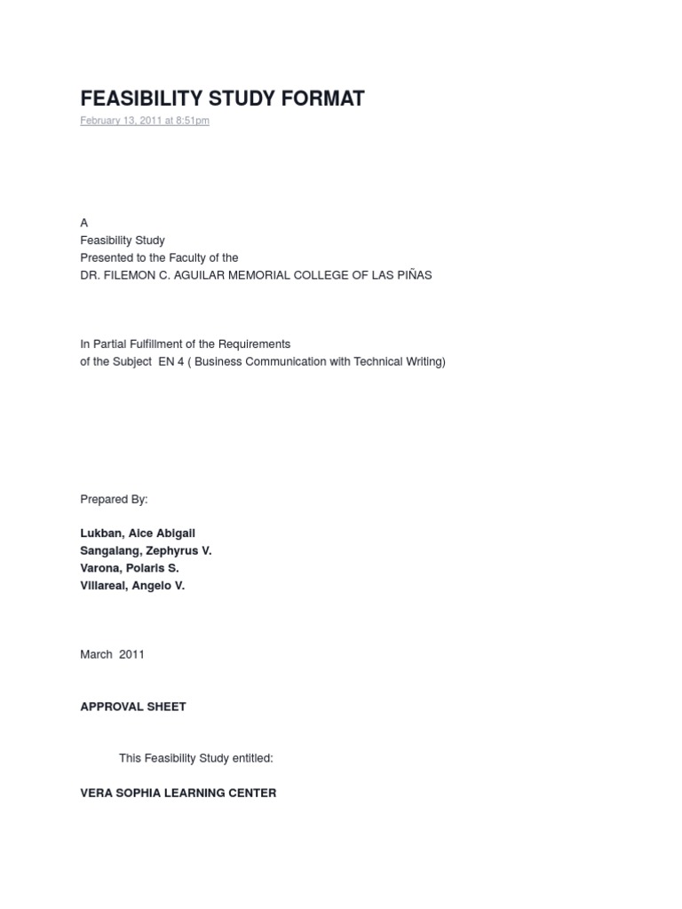Feasibility Study Format | PDF | Employment | Marketing
