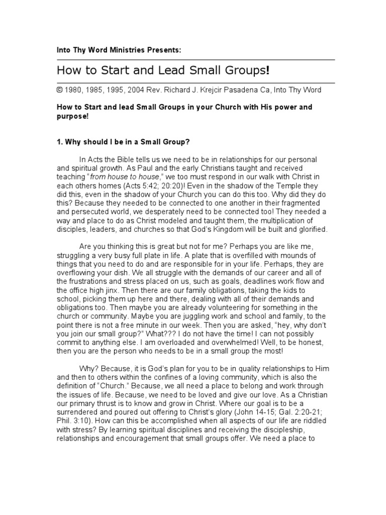 How To Start and Lead Small Groups!: Into Thy Word Ministries Presents ...