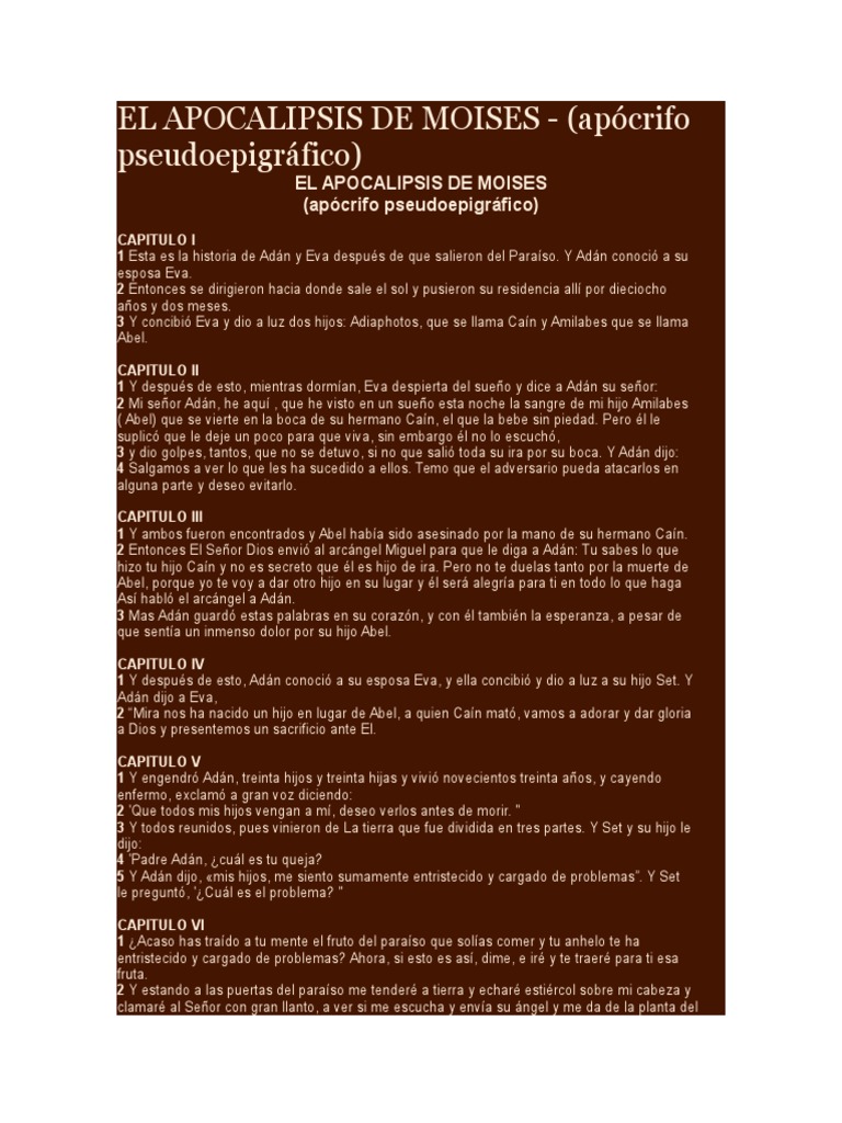 EL APOCALIPSIS de MOISES (Apocrifo Pseudoepigrafico) | PDF | Adán y Eva ...