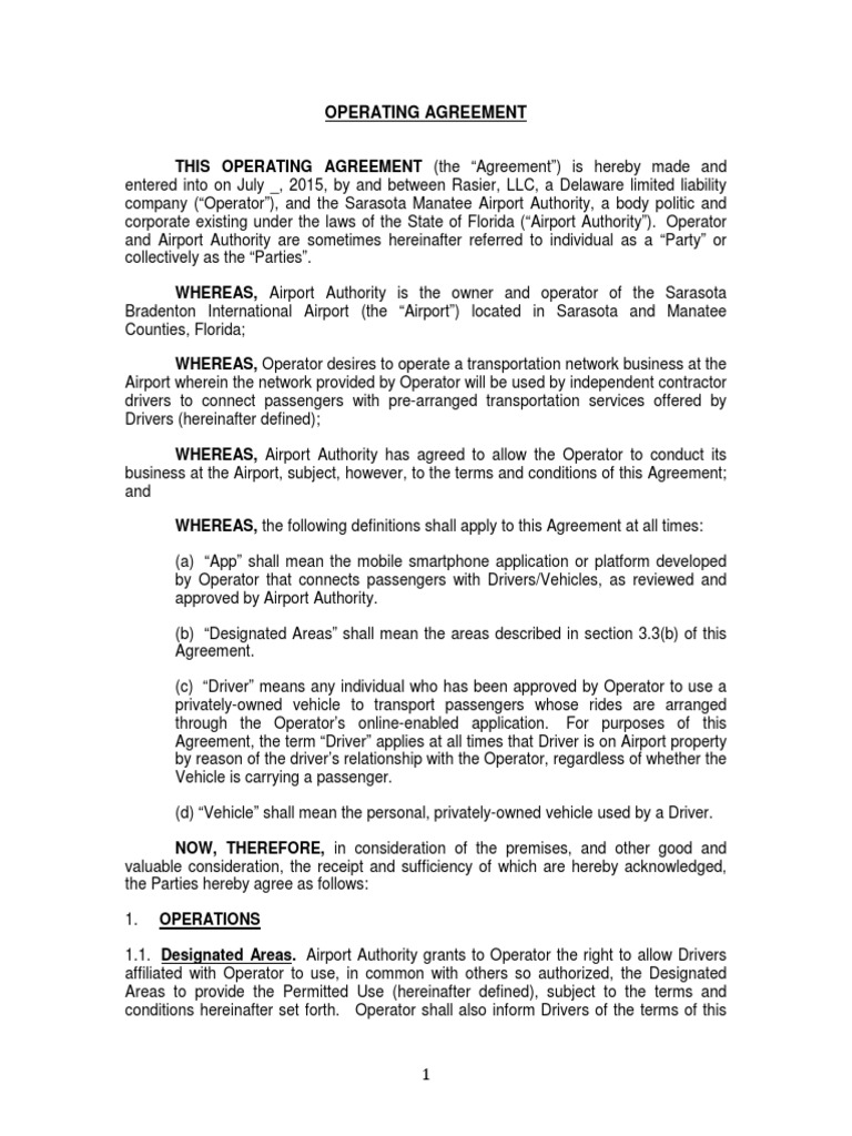 Sarasota Airport-Uber Agreement | PDF | Liability Insurance | Indemnity