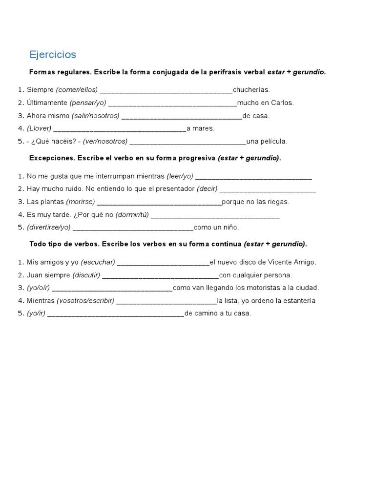 Ejercicios Gerundio | PDF