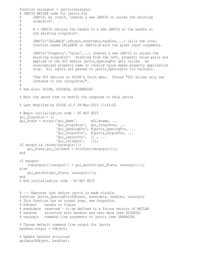 Jarvis Source Code | PDF | Object (Computer Science) | Matlab