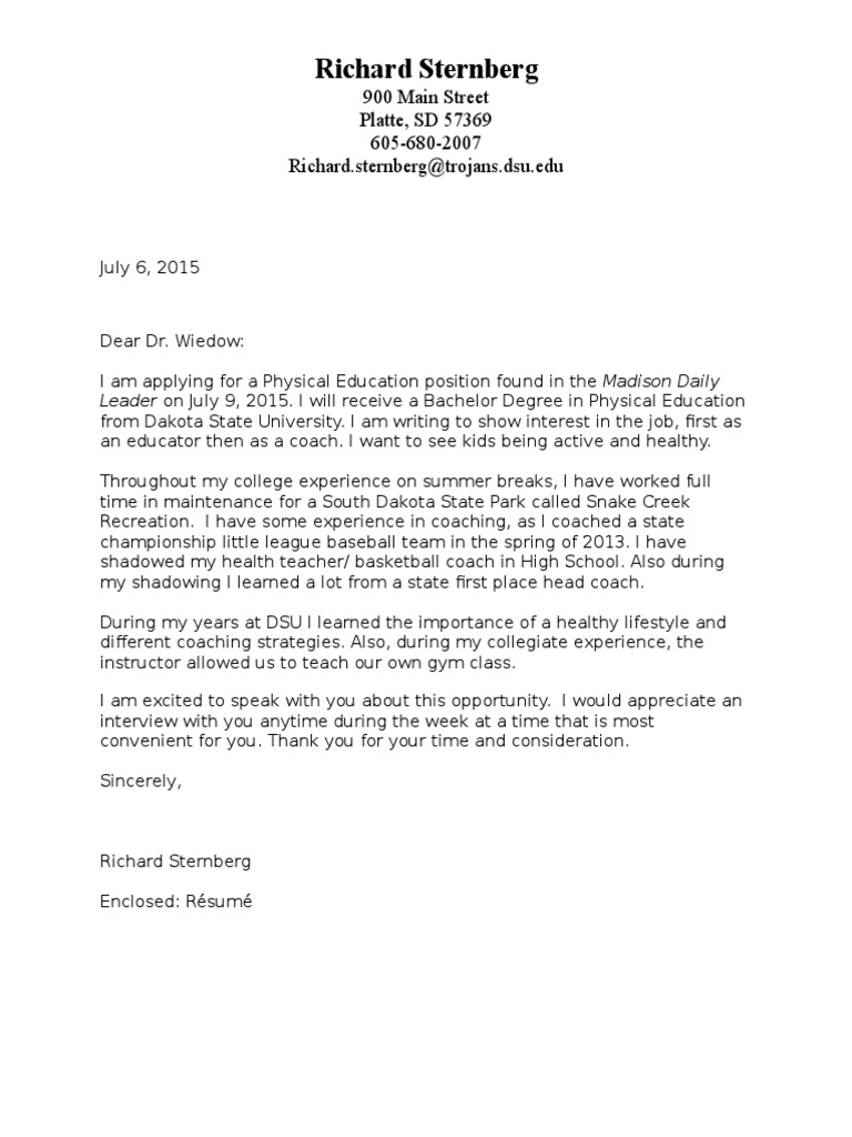 Physical Education Job Application | PDF | Sports & Recreation | Lifestyle