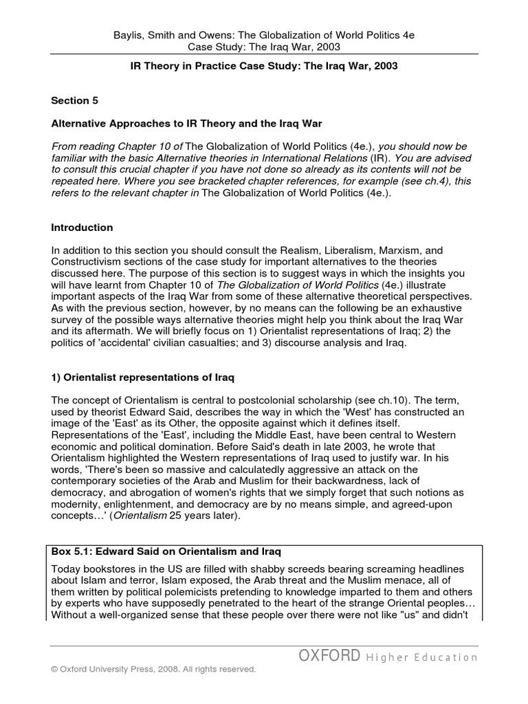 IR Theory in Practice Case Study: The Iraq War, 2003 | PDF ...