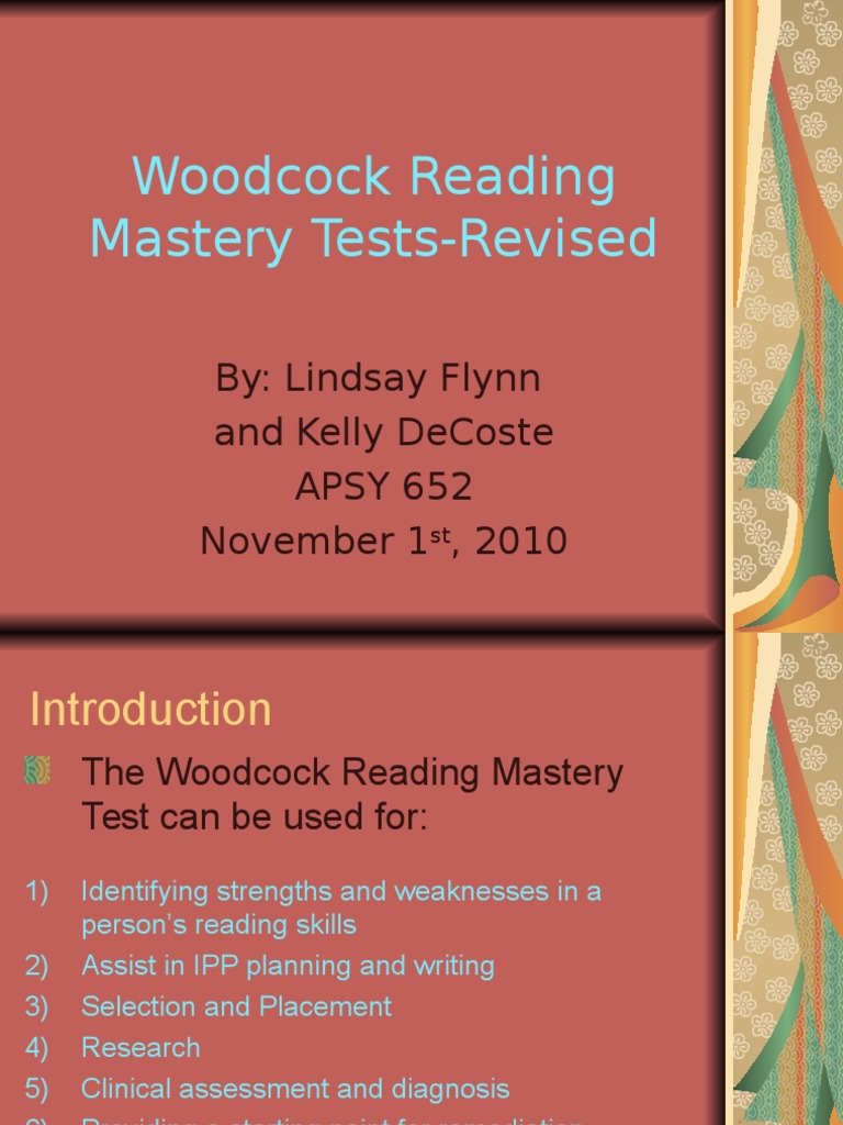 WRMT Presentation | PDF | Test (Assessment) | Reading Comprehension