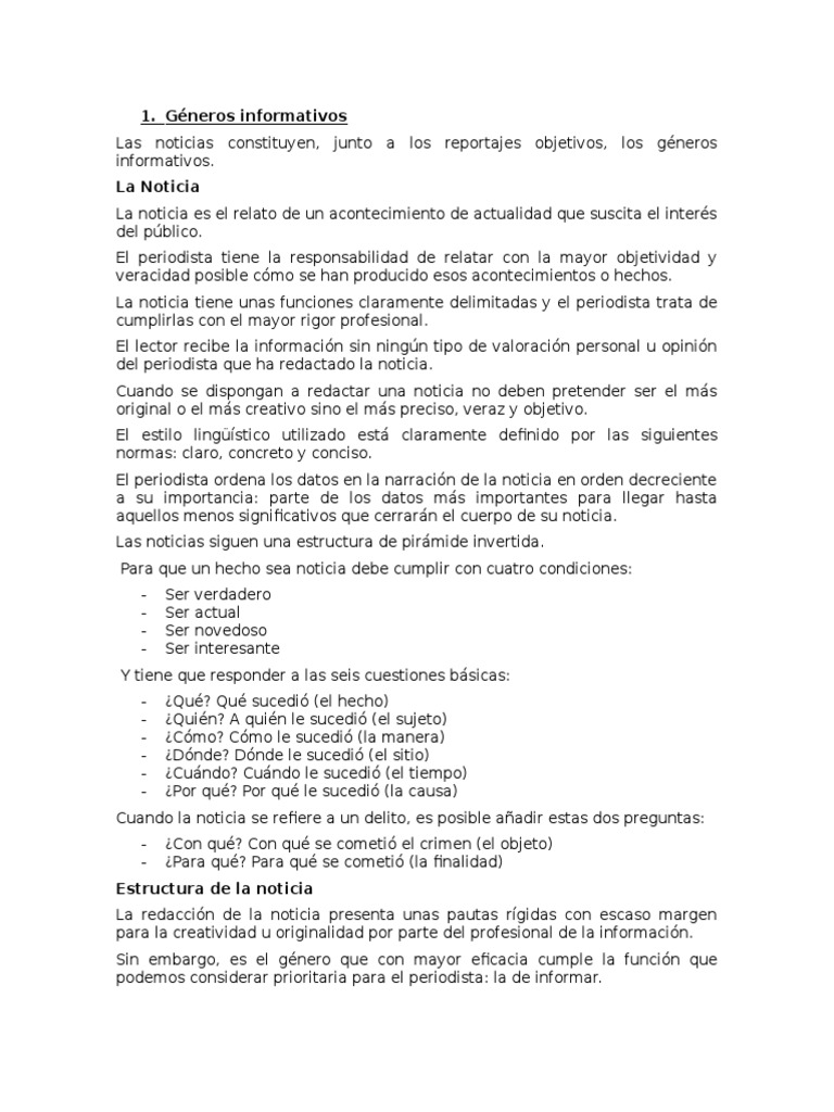 Características del Género Informativo | PDF | Noticias | Periodismo