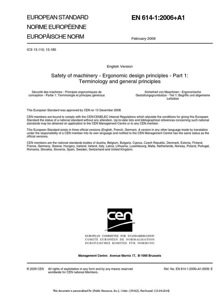 En 614-12006 A12009.5-29 PDF | PDF | Human Factors And Ergonomics | Safety