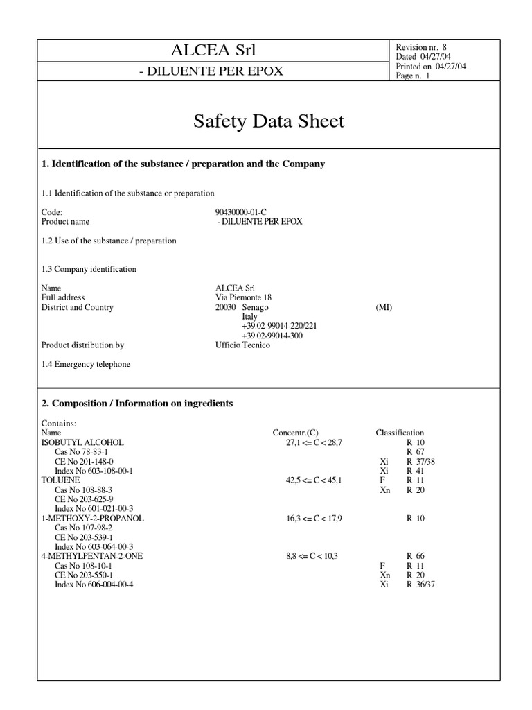 Safety Data Sheet: Alcea SRL | PDF | Dangerous Goods | Explosive Material