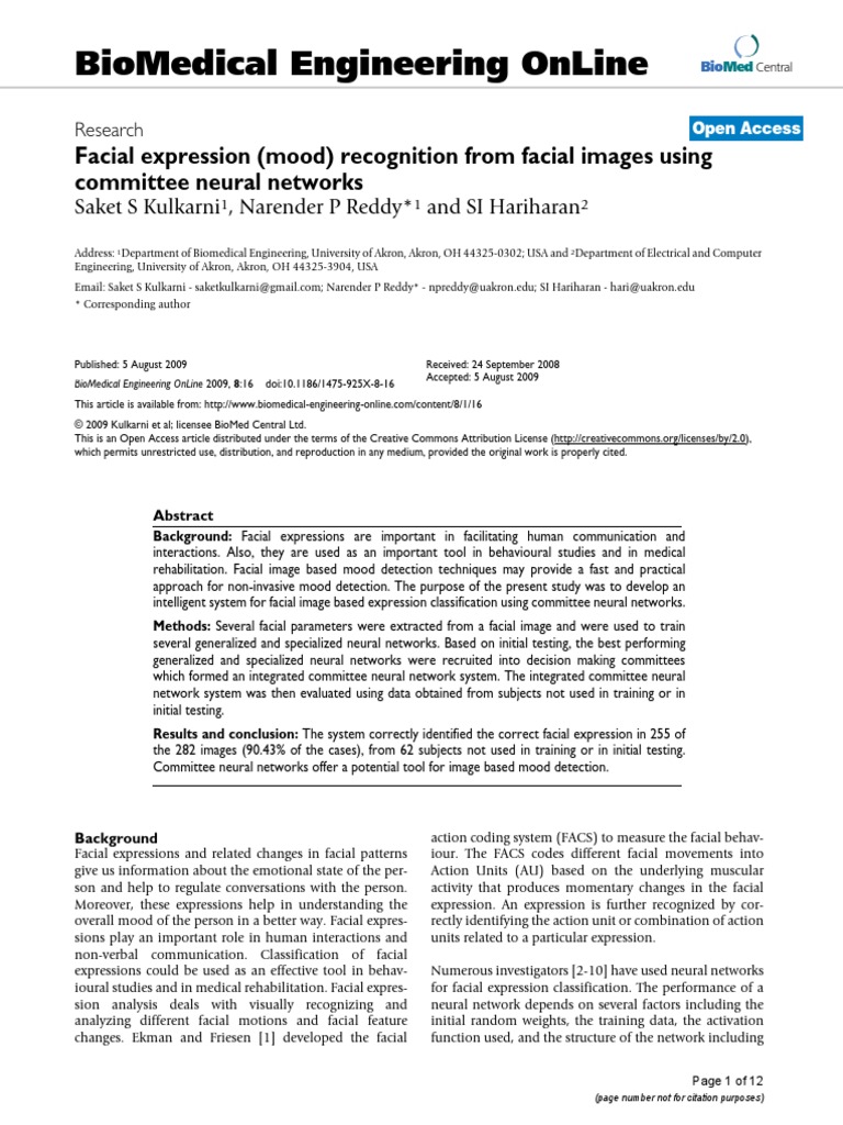 Biomedical Engineering Online: Facial Expression (Mood) Recognition From Facial Images Using ...