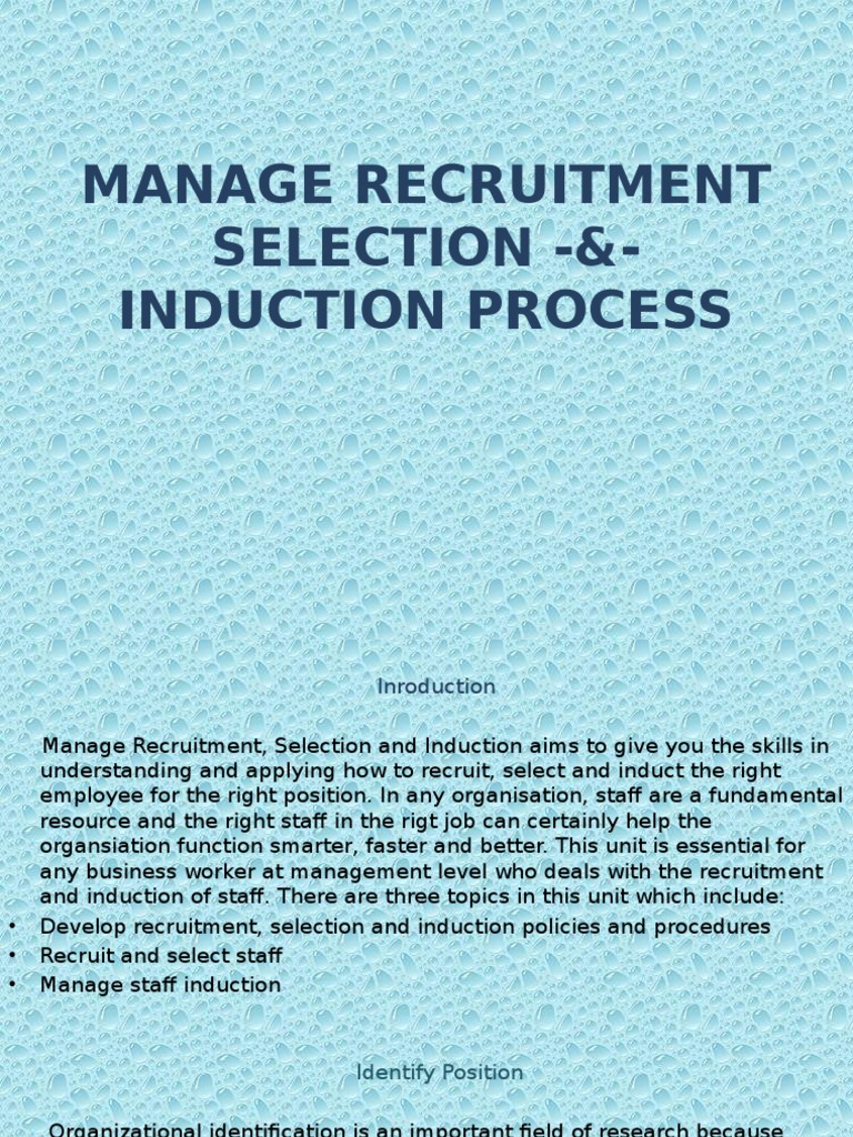 Manage Recruitment Selection - & - Induction Process | PDF ...