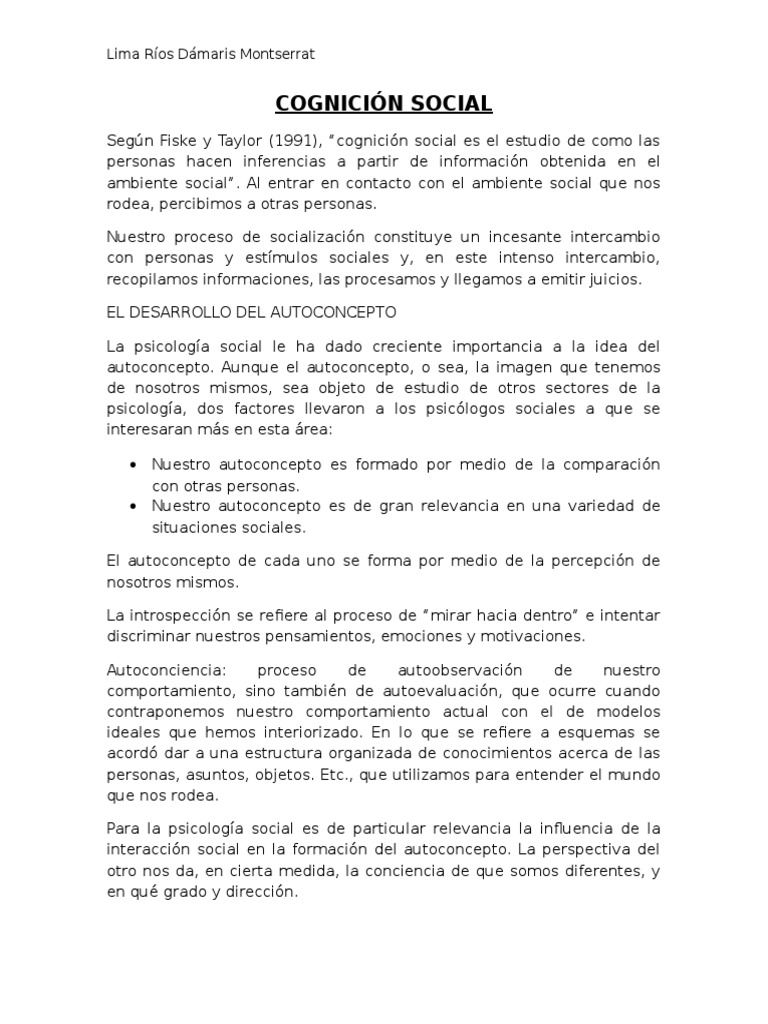 Cognición Social | PDF | Psicología Social | Percepción