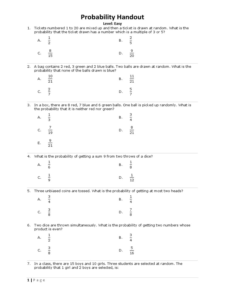 Probability Handout Basics | PDF | Probability | Gambling