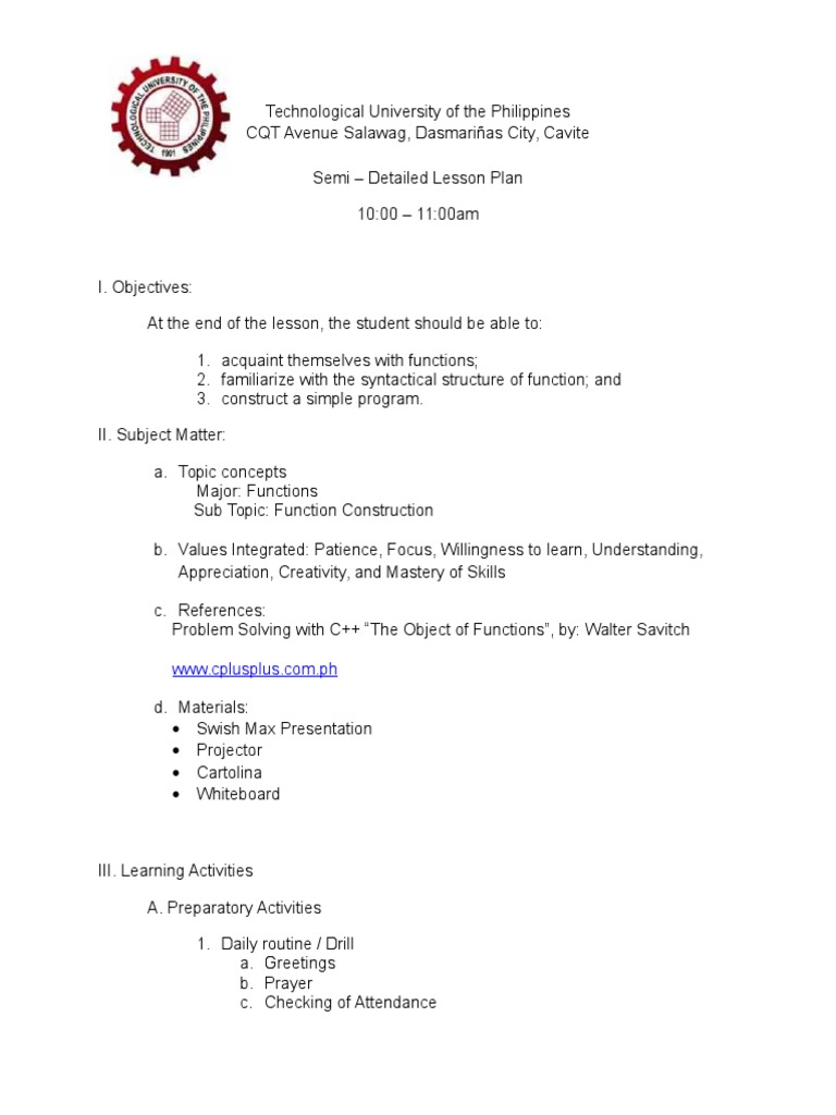 Functions (Lesson Plan) | PDF | Subroutine | Parameter (Computer Programming)