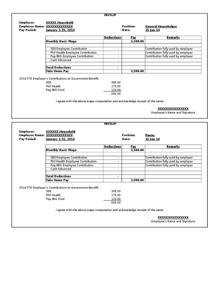 Househelp Payslip Template | PDF | Employee Relations | Employment