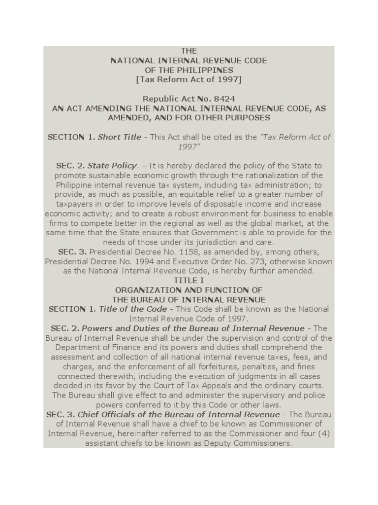 National Internal Revenue Code of The Philippines (NIRC) | PDF ...