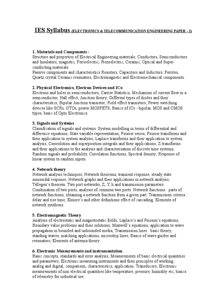 IES Syllabus: 1. Materials and Components | PDF | Microwave | Electronics