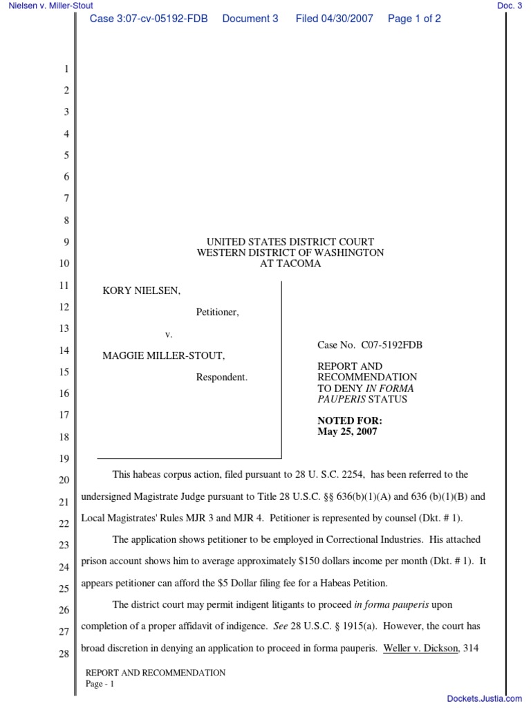Denial of In Forma Pauperis Status | PDF | Federal Rules Of Civil ...