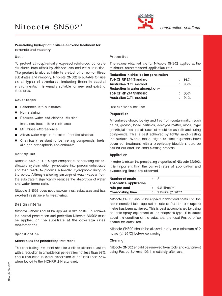 Nitocote SN502 : Constructive Solutions | PDF | Water | Chemistry
