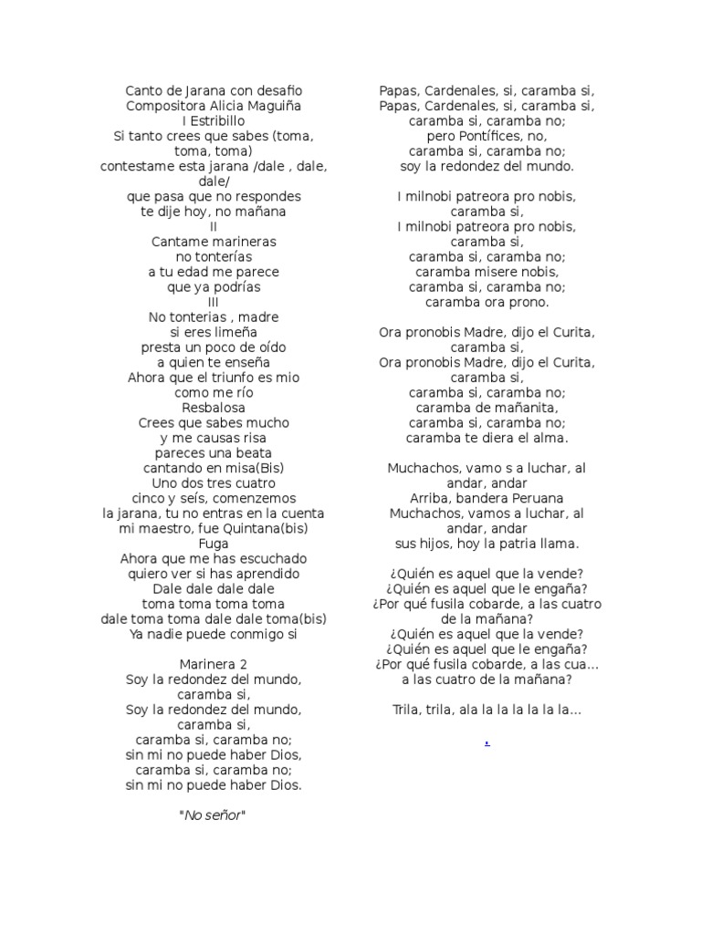 Letra Canto Marinera Limeña | PDF | Entretenimiento (general) | Ocio