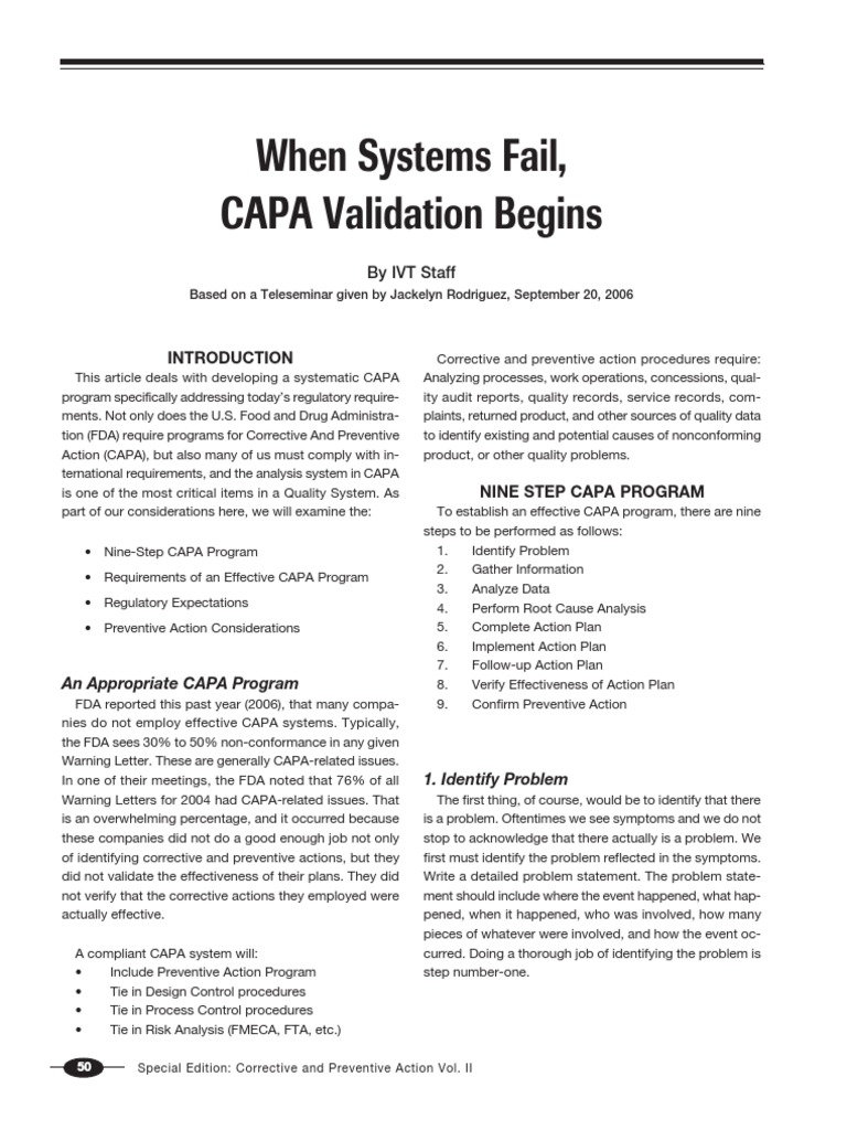 When Systems Fail, CAPA Validation Begins | PDF | Quality Management ...
