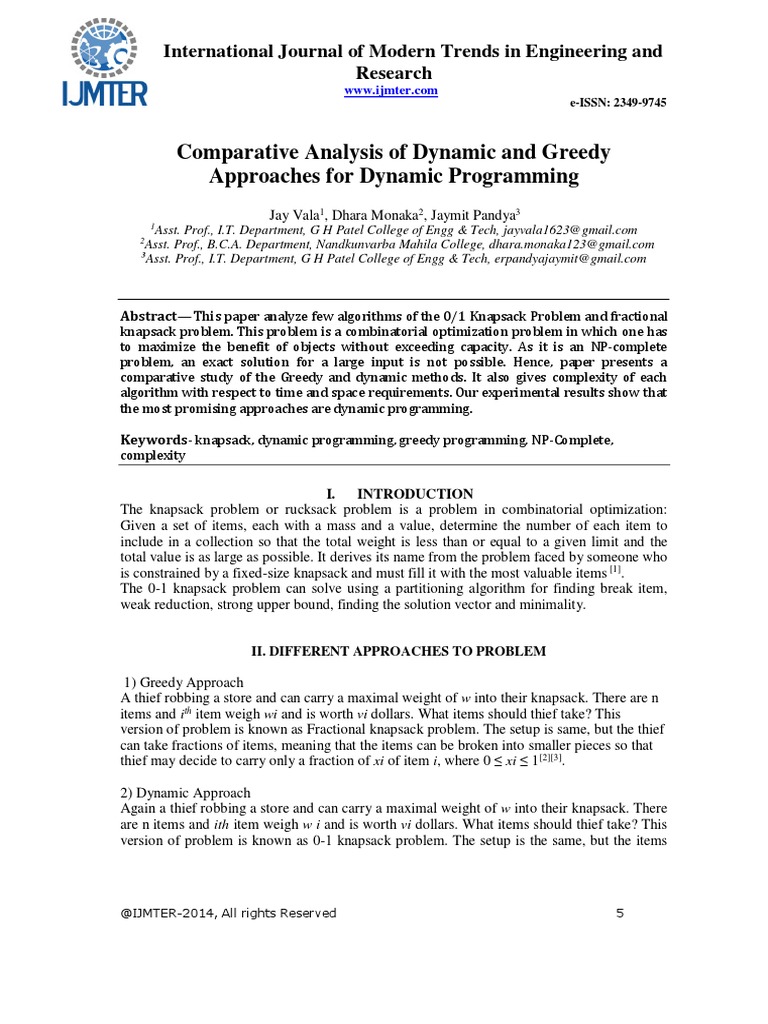 Comparative Analysis of Dynamic and Greedy Approaches For Dynamic Programming | PDF | Dynamic ...