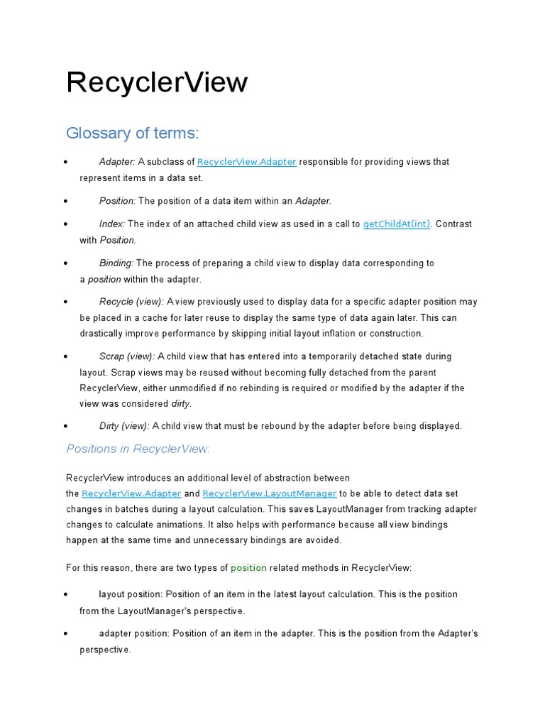 Recycler View | PDF | Widget (Gui) | Android (Operating System)