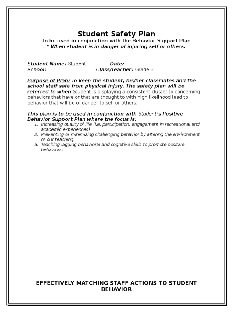 Student Safety Plan | PDF | Aggression | Behavior
