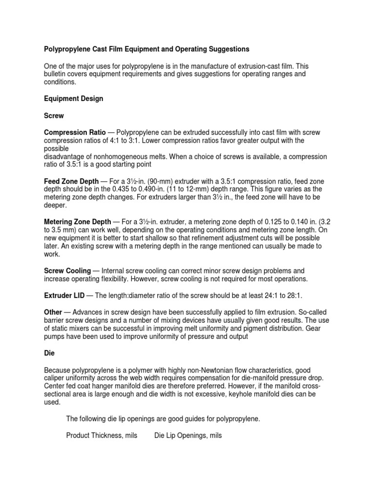 PP Cast Film | PDF | Extrusion | Temperature