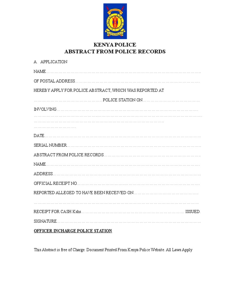 Kenya Police Abstract Form | PDF