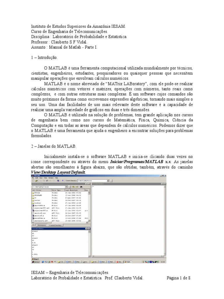 Manual do MATLAB - Introdução às principais janelas, comandos e funções ...