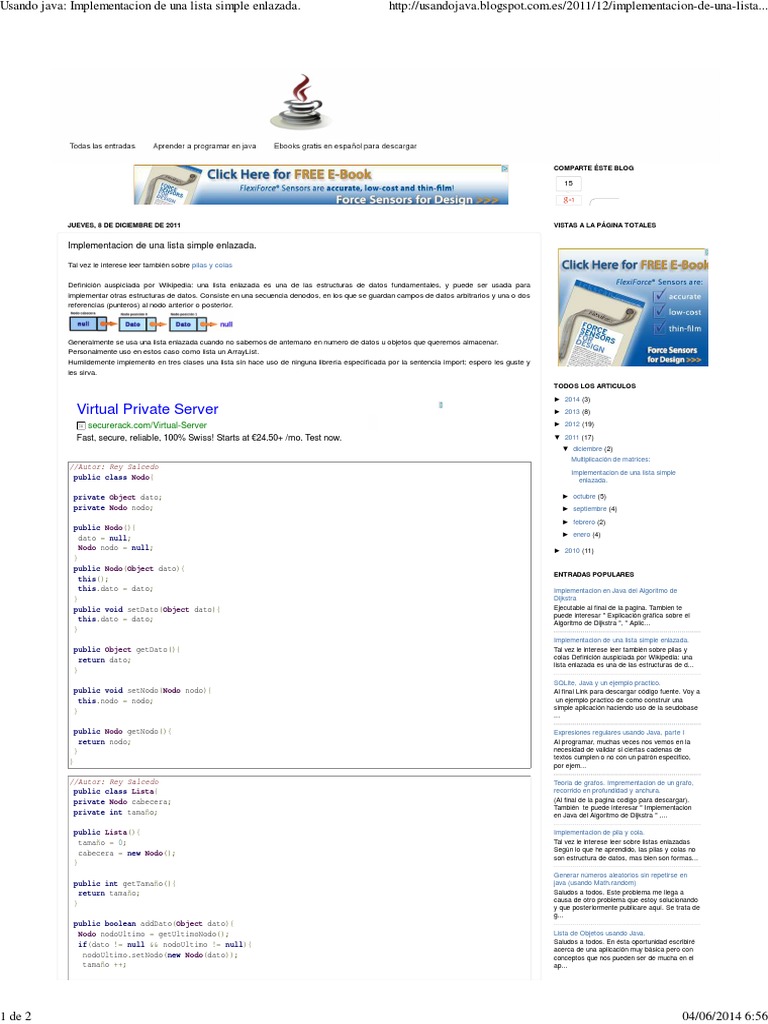 Usando Java Implementacion De Una Lista Simple Enlazada Java
