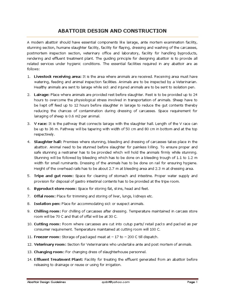 Abattoir Design and Construction | PDF | Slaughterhouse | Animal Slaughter