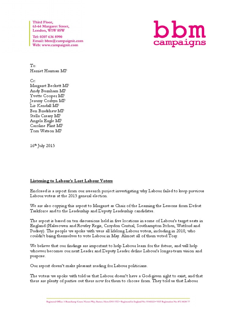 Covering Letter To Labour's Lost Labour Voter | PDF | Labour Party (Uk ...