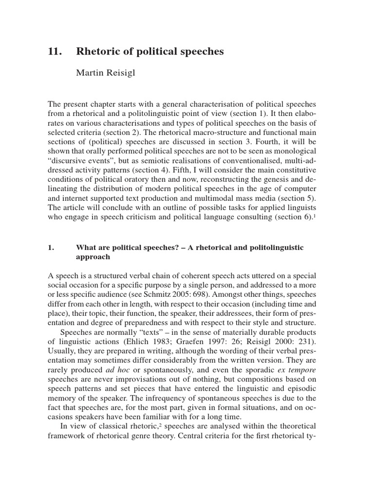 Political Rhetoric and Speech Analysis | PDF | Rhetoric | Public Speaking