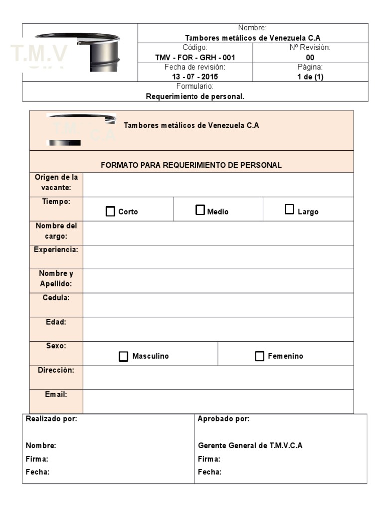 Formulario Requerimiento de Personal