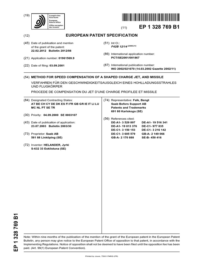 European Patent Specification: For Speed Compensation of A Shaped ...