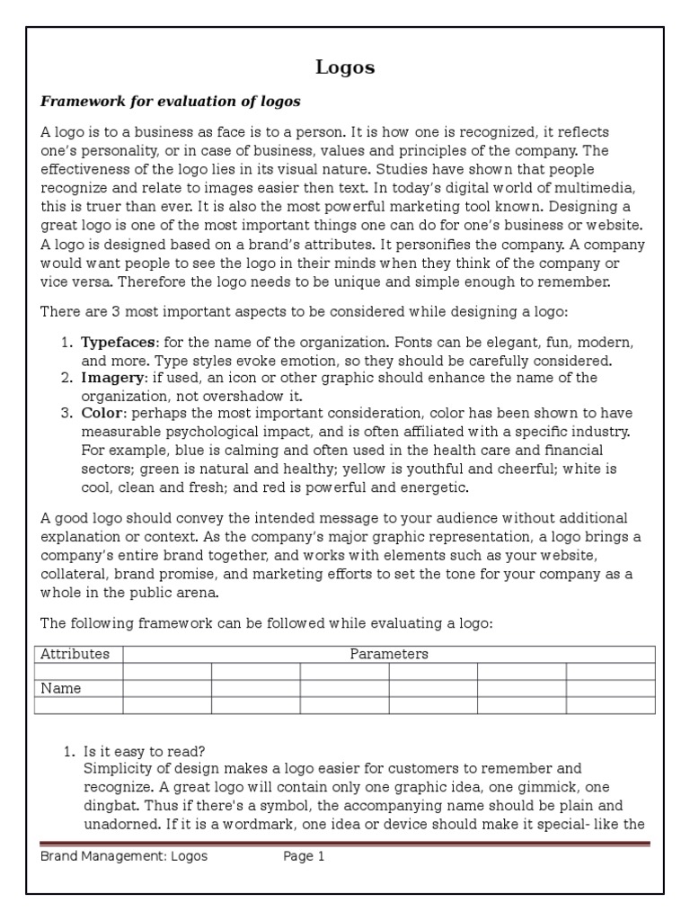 Logos: Framework For Evaluation of Logos | PDF | Logos | Typefaces