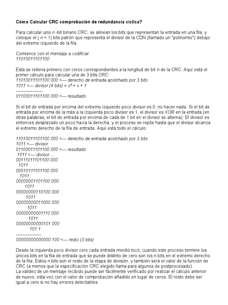 CRC Comprobación de Redundancia Cíclica | PDF | Matemáticas Aplicadas ...