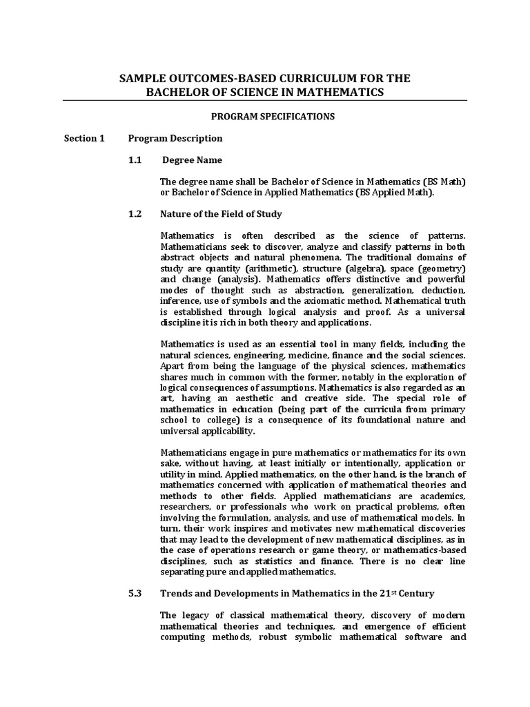 Sample Curricula Bachelor of Science in Mathematics | PDF | Group ...