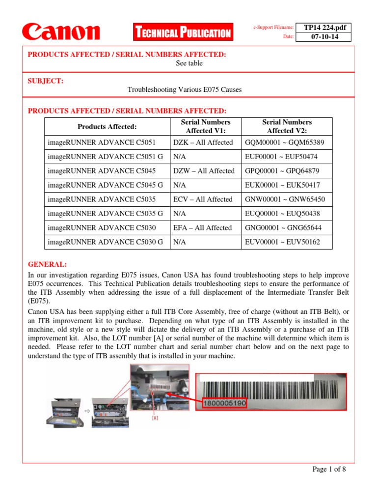 Troubleshooting Various E075 Causes Pdf Pdf Photocopier Portable