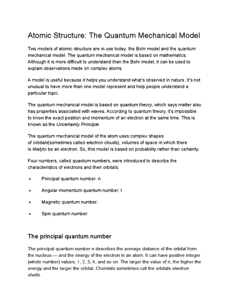 Atomic Structure: The Quantum Mechanical Model | PDF | Atomic Orbital ...