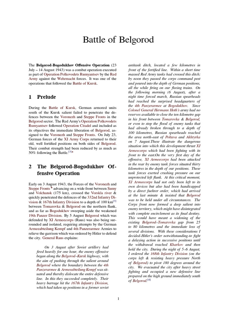 (Wiki) Battle of Belgorod | PDF | Battle Of Kursk | Battles And ...